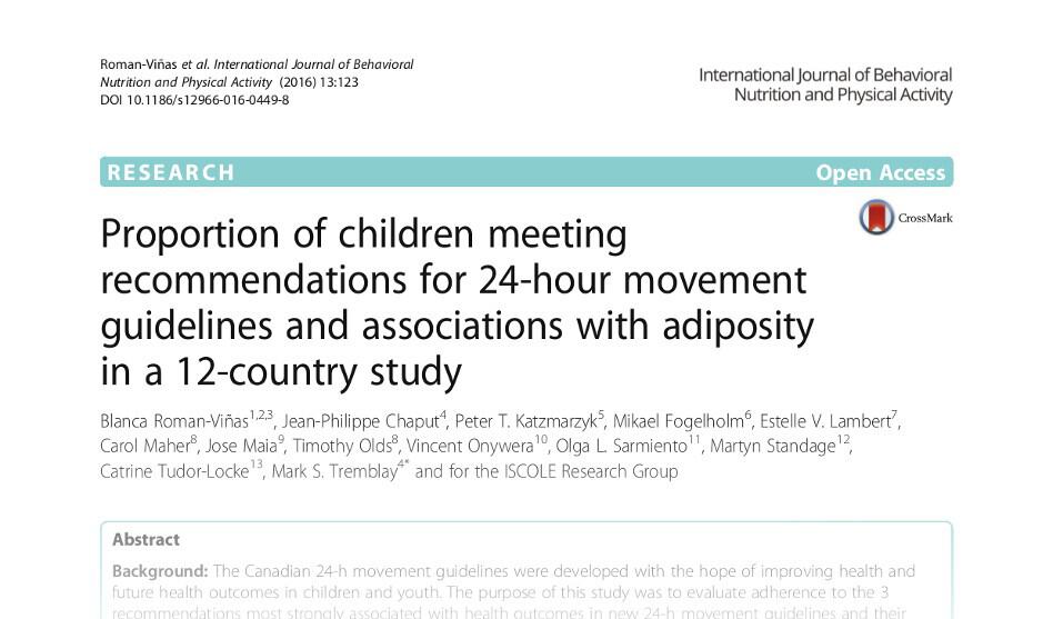 Proportion of Children Meeting Recommendations for 24-Hour Movement Guidelines and Associations ...